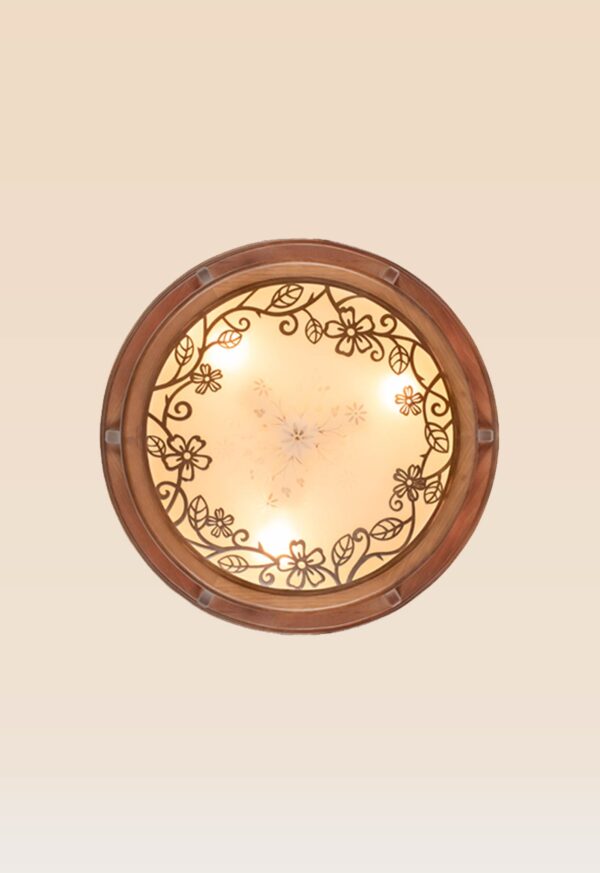 Elegant Wooden Ceiling Light With Frosted Glass Flush Mount